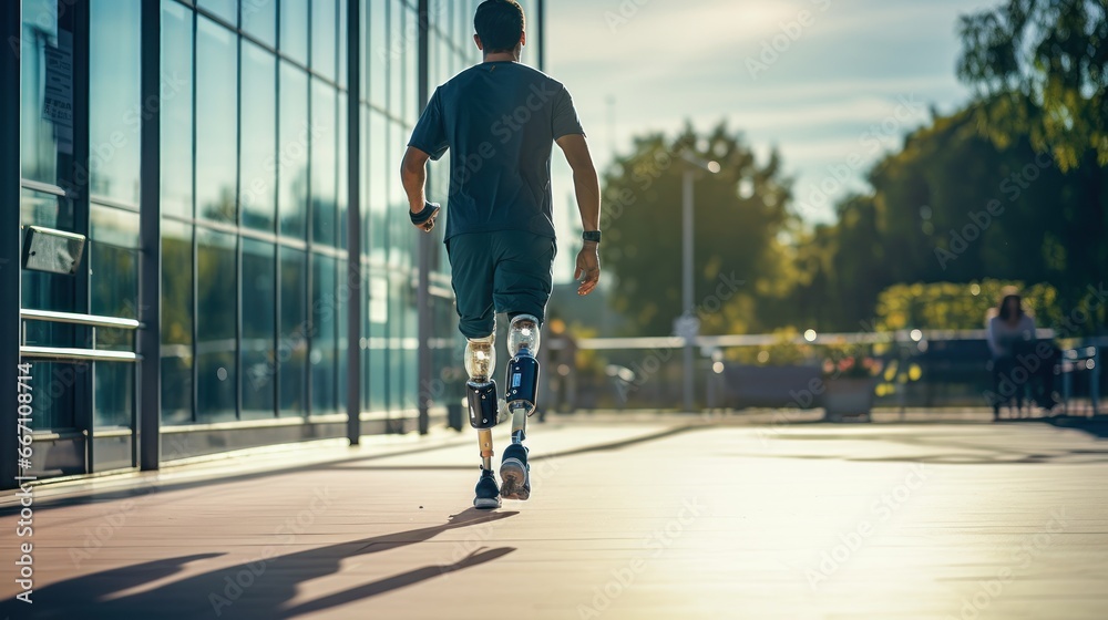 Prosthetics and Implants: Portrait of a patient walking with a ...