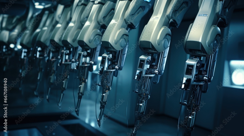 Surgical Robots: A close - up view of surgical instruments attached to ...