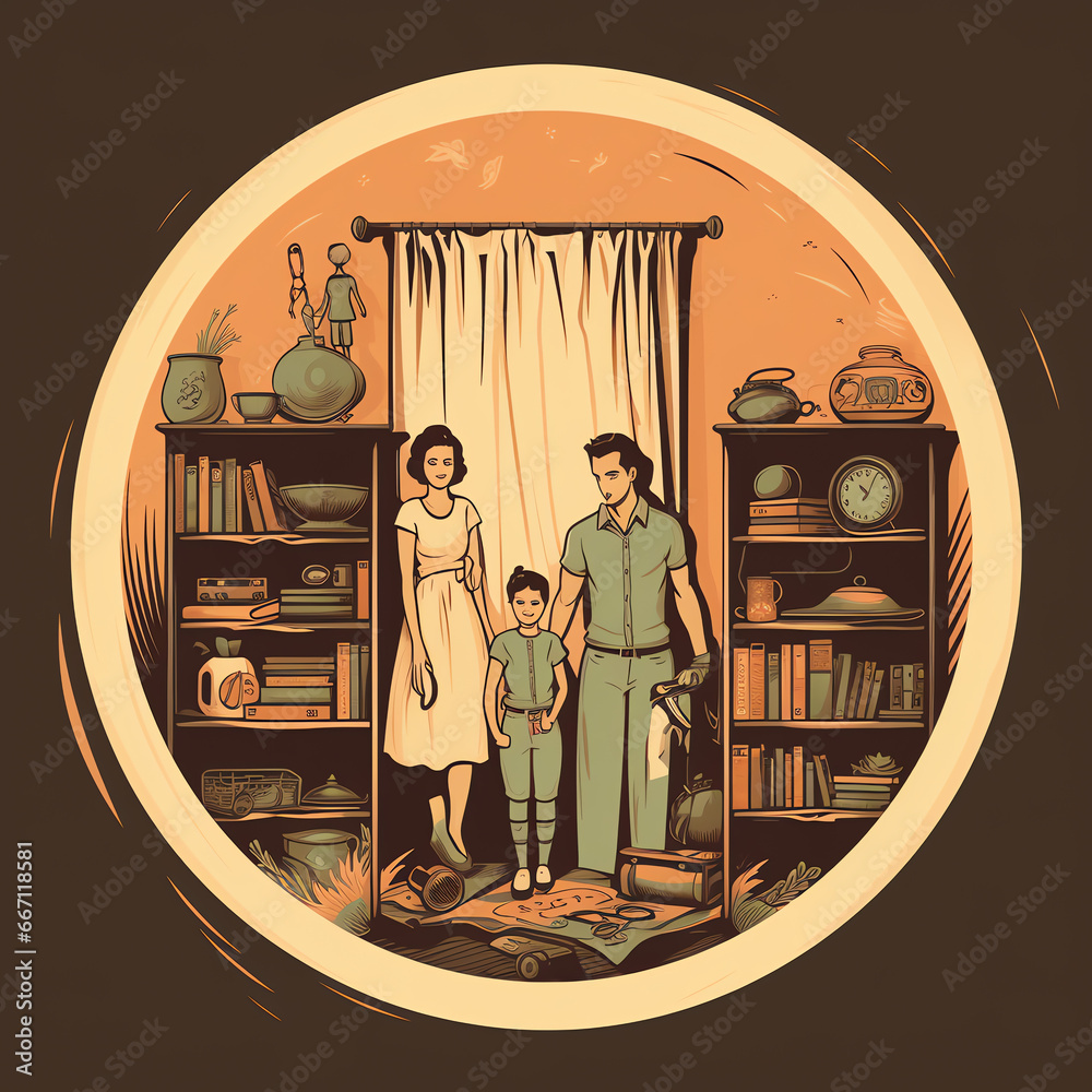 Objects cherished family heirlooms retro flat. Created using Generative ...