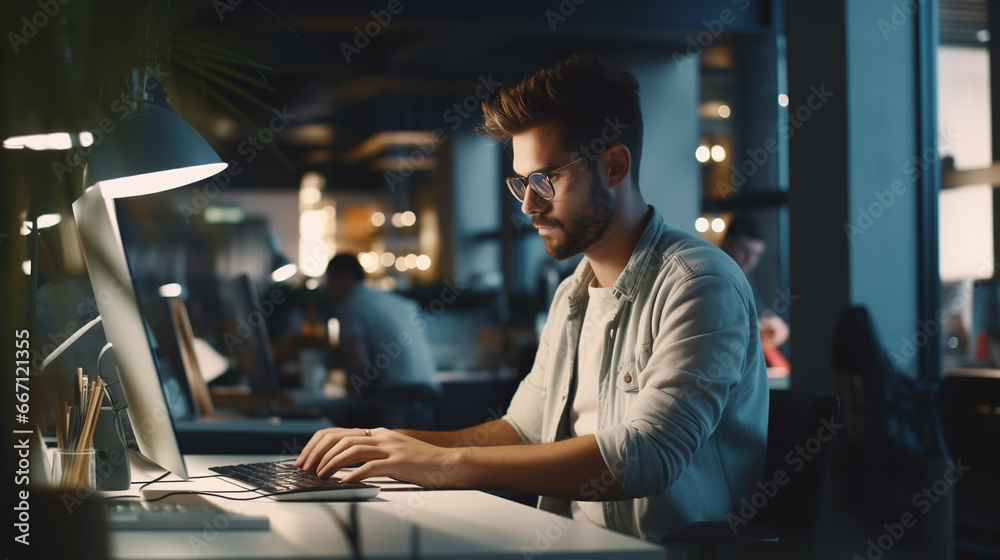 candid male programmer deeply engrossed in his work, showcasing passion ...
