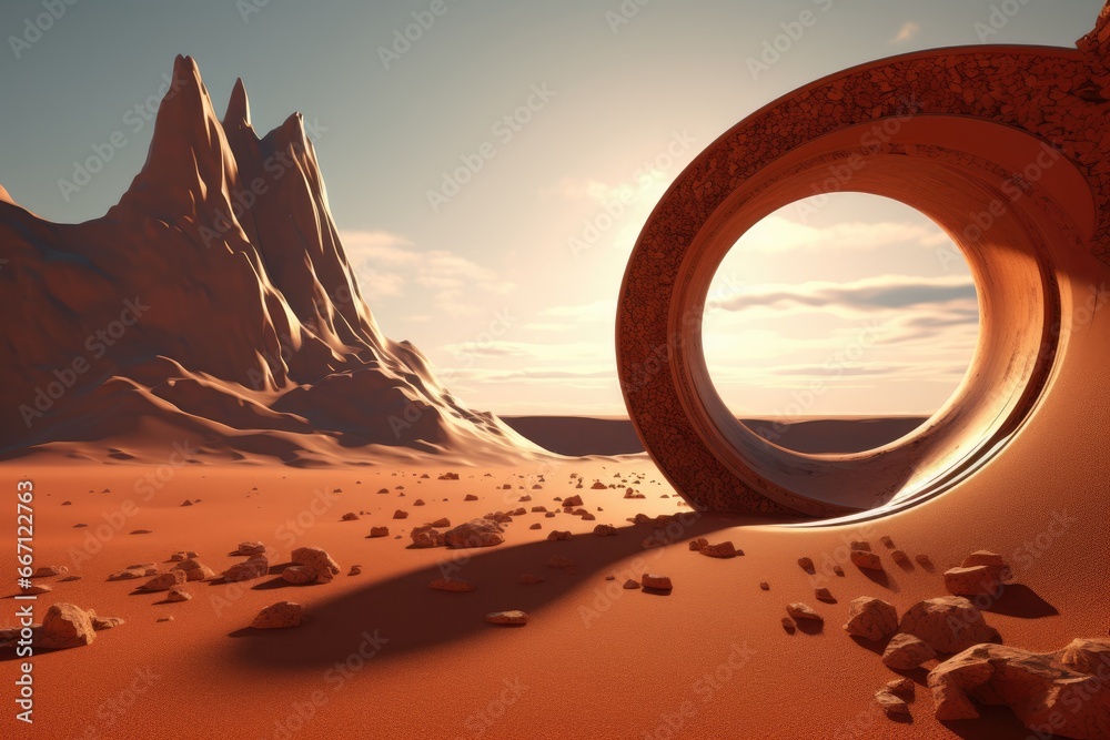 desert surreal alien landscape. red sand. sunny blue sky daytime. loop ...
