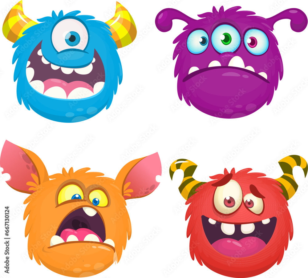 Cute cartoon Monsters. Set of cartoon monsters: ghost, goblin, bigfoot ...