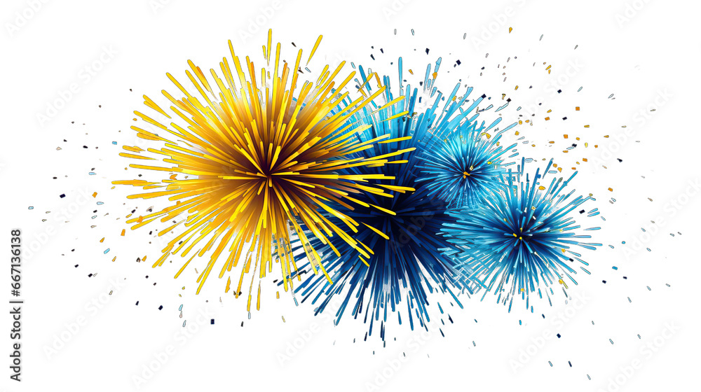 Blue and yellow firework explosion isolated on a transparent background ...