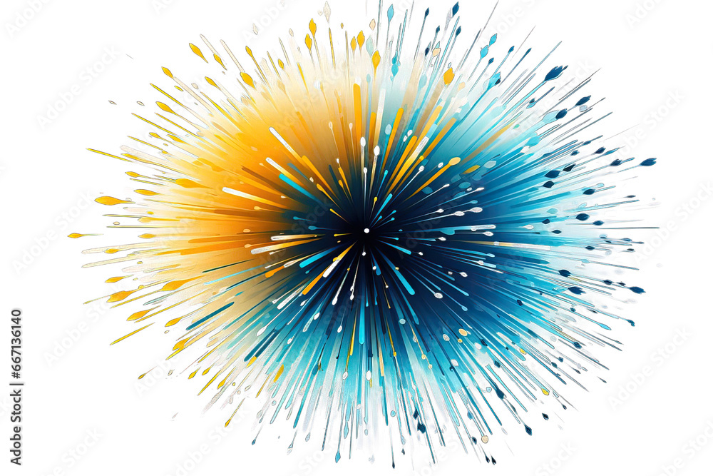 Blue and yellow firework explosion isolated on a transparent background ...