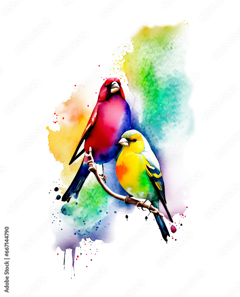Tiere und natürliche Arten Vielfalt: 2 Kanarienvögel in regenbogen ...