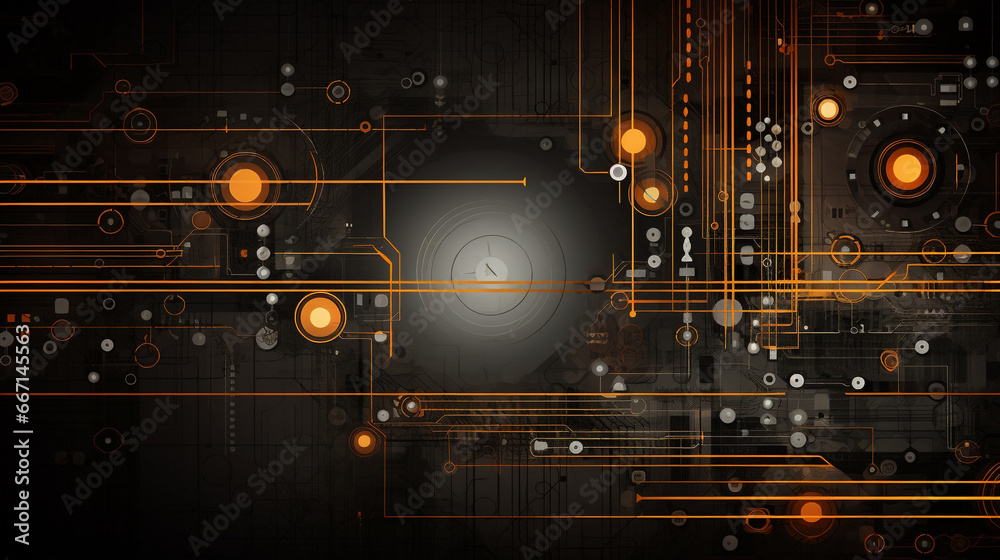 Graphic illustration of electronic circuit board design and schematic ...