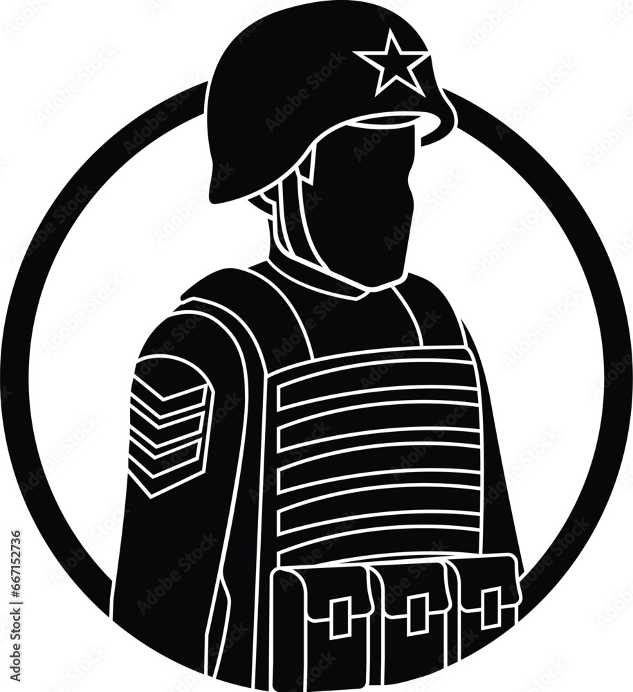 Cartoon Black and White Isolated Illustration Vector Of An Army Soldier ...