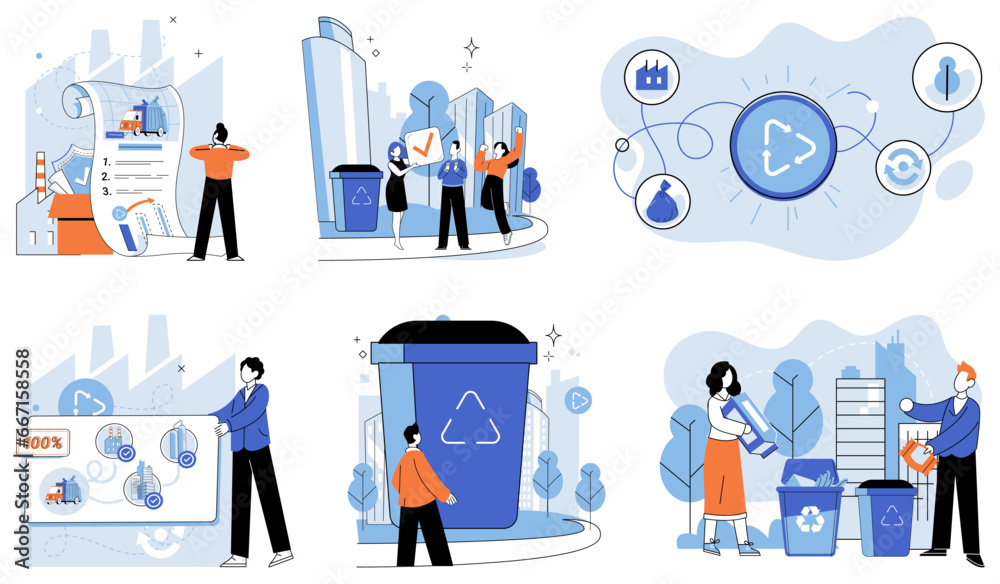 Waste management. Vector illustration. An ecological mindset encourages ...