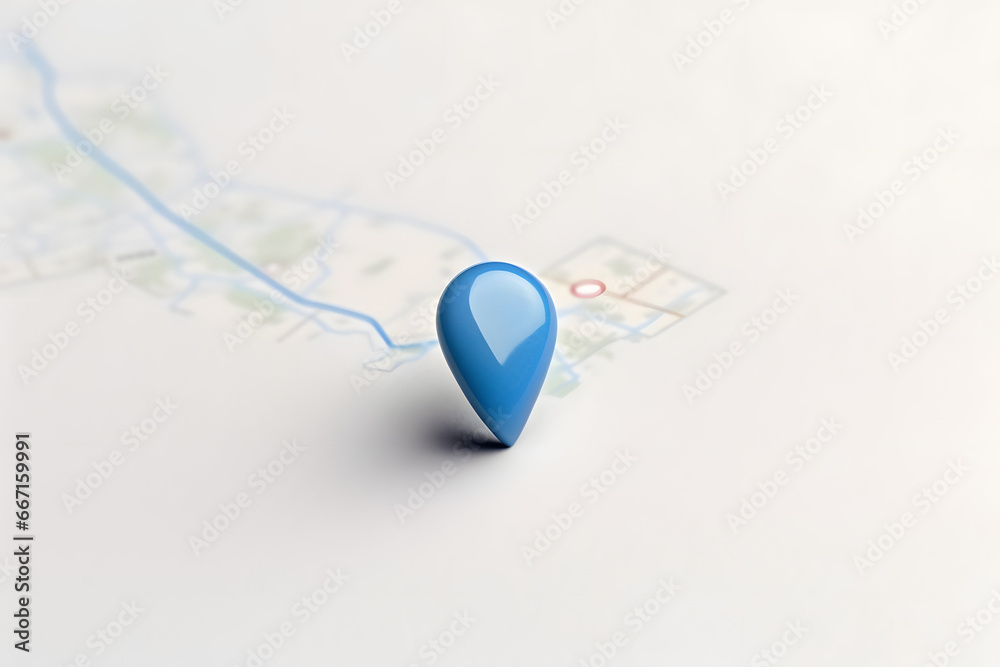 Mockup of a blue GPS navigator pin with a map on a white background ...