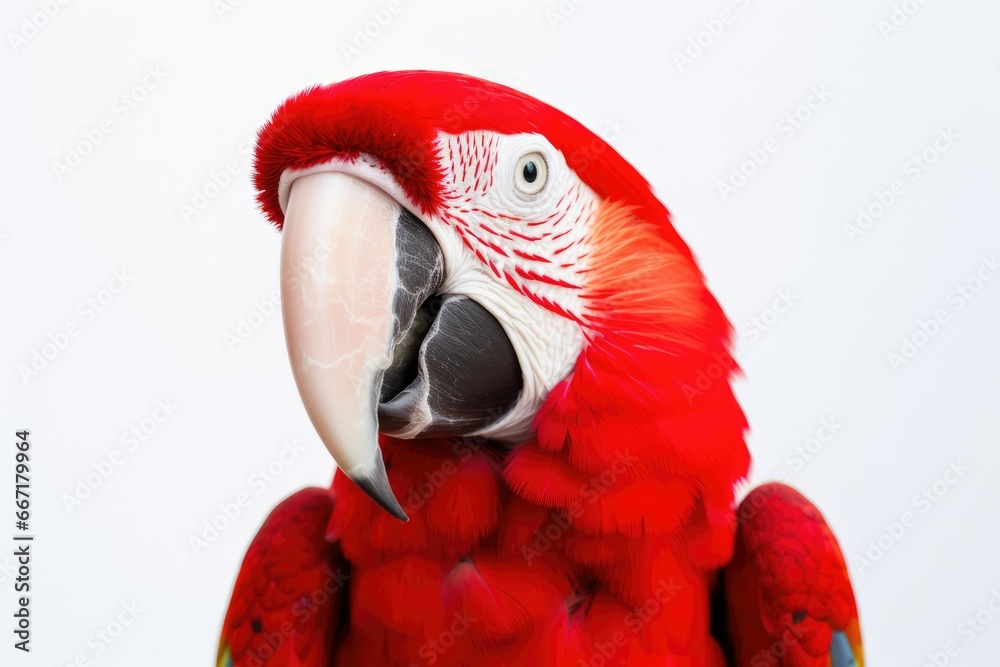 An enchanting high-key portrait of a vibrant parrot against a pure ...