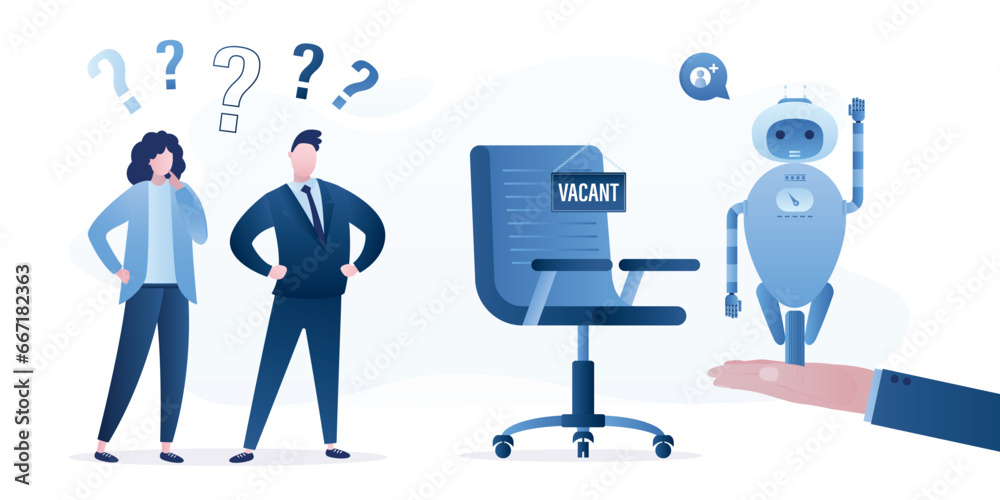 HR agent hand holds new employee - robot, recruitment, we are hiring ...