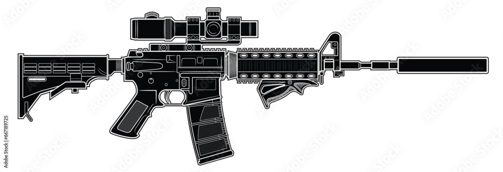 Vector drawing of an popular M4 assault rifle with adjustable stock ...