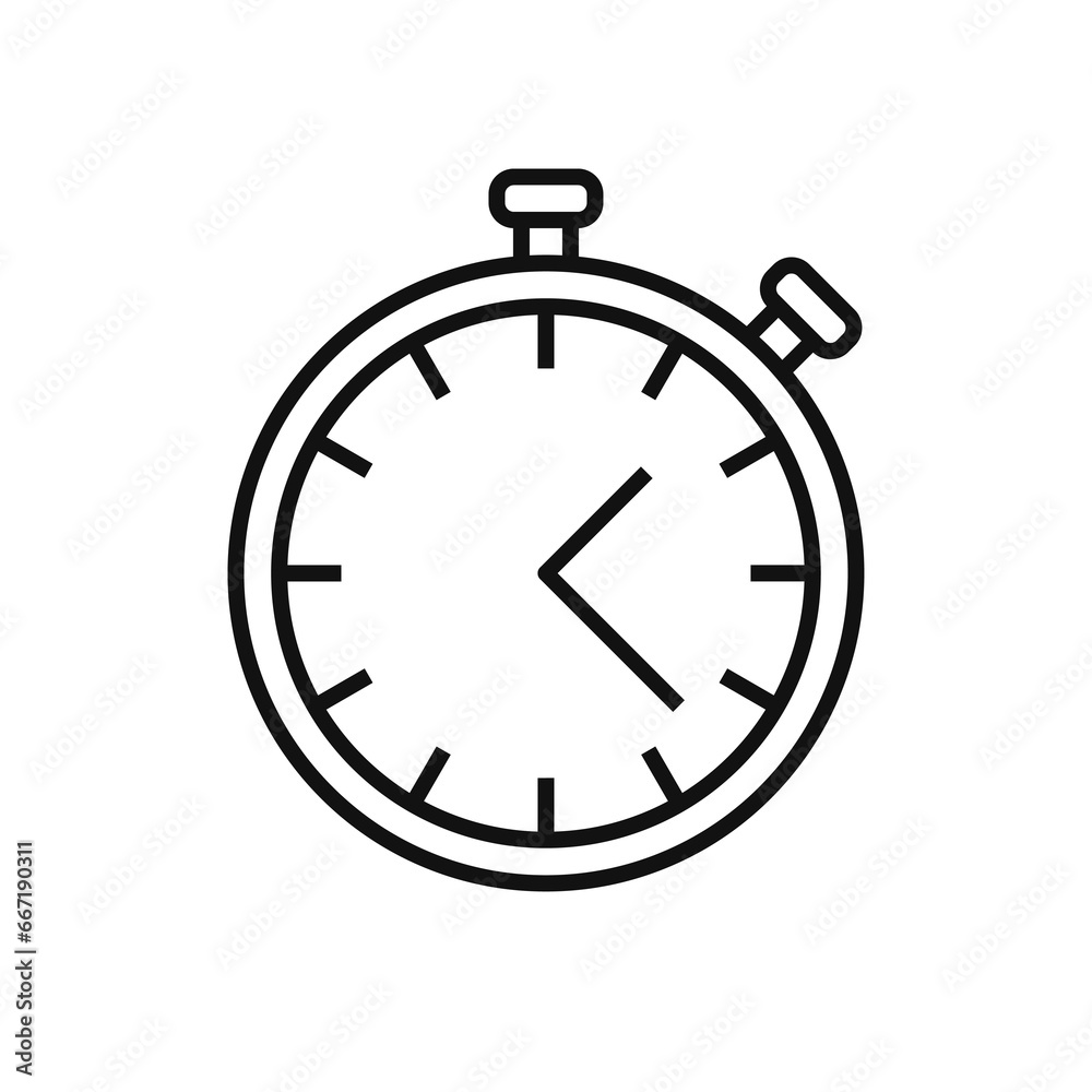 Stopwatch outline vector icon PNG. Black timer icon in line PNG. Clock ...