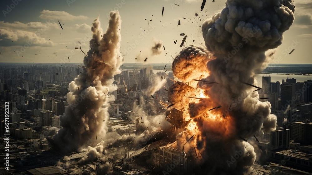 massive bomb Over City World War III Stock Illustration | Adobe Stock