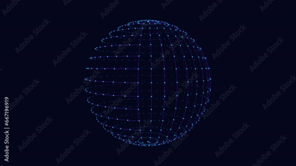 A 3D model of a transparent sphere made of blue grid lines, creating ...