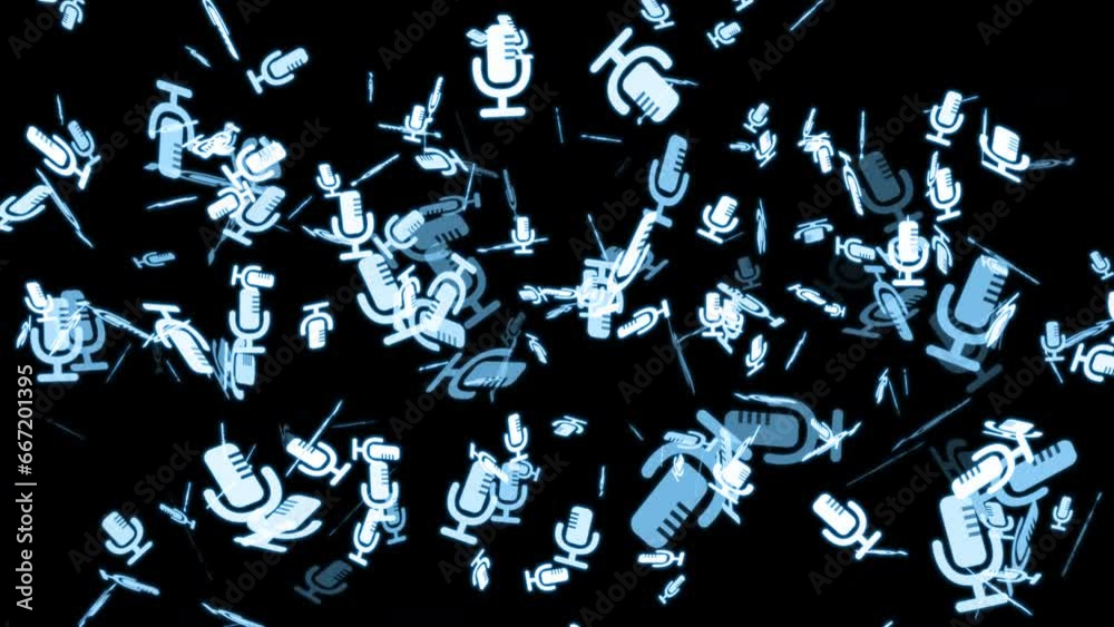Animated microphones on full screen black 4k background. Smooth ...