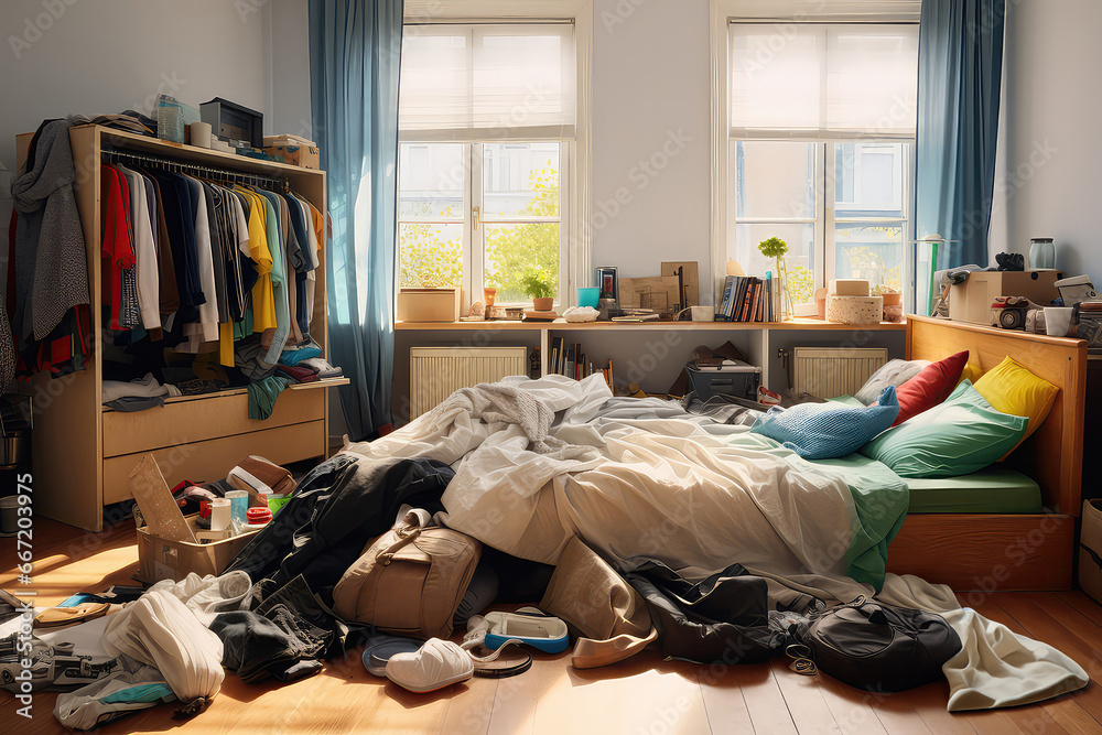 Messy Room, In Need Of Tidying Up. Сoncept Home Organization, Decluttering Tips, Clean And Tidy ...