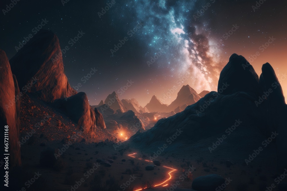 Starry night over planet earth with mesmerizing milky way galaxy spiral ...