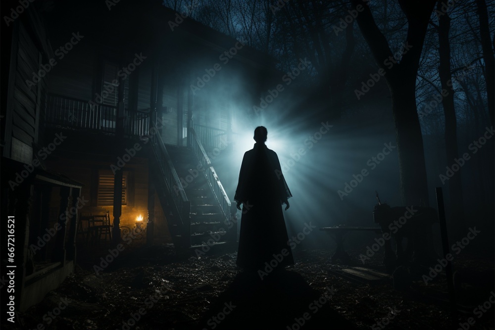 Ghostly figure lurking in a shadowy corner of a haunted house Stock ...