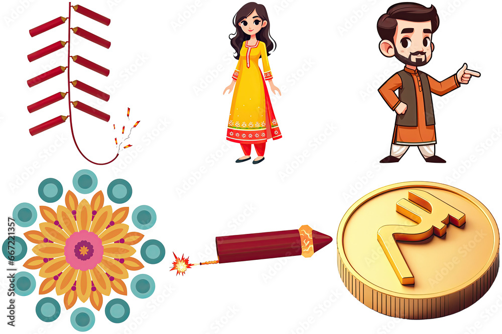 Happy Diwali Deepavali women in salwar kurta, man in salwar kameez ...
