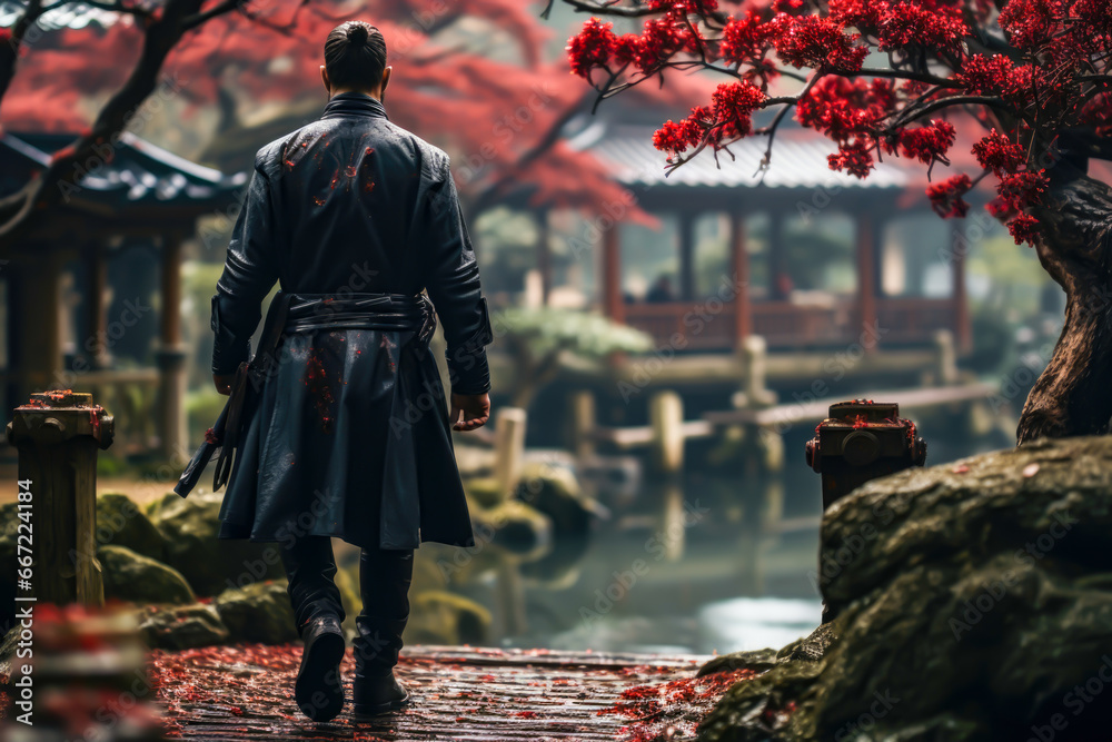samurai life, a samurai back view looking at the horizon, japanese ...