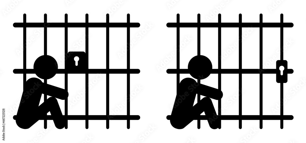 Detailed cell door. Prisoner, law enforcement and criminal justice sign ...