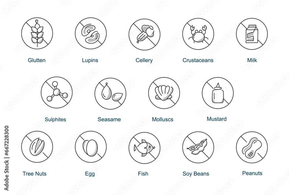 Allergen Icons. Food Allergy Warning & Dietary Restriction Symbols ...