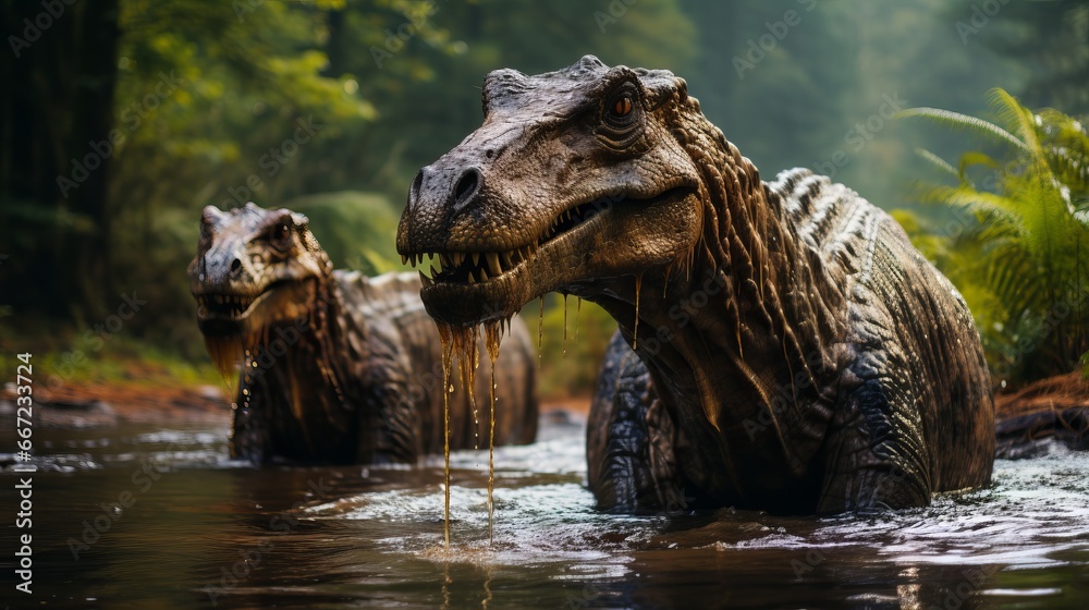 Ilustrace „Gigantosaurus megalonyx. Illustration of a huge dinosaur. Herbivorous lizard. Concept ...