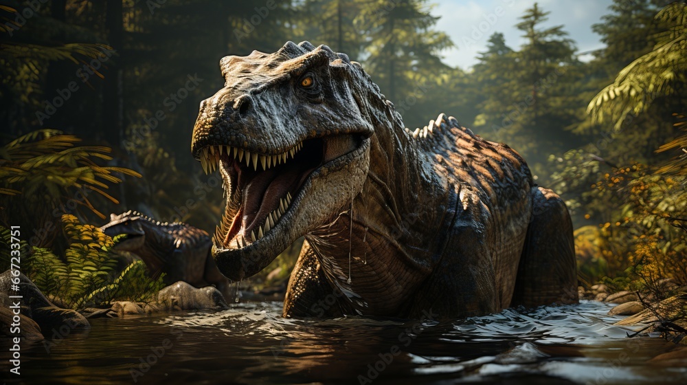 Gigantosaurus megalonyx. Illustration of a huge dinosaur. Herbivorous lizard. Concept: extinct ...