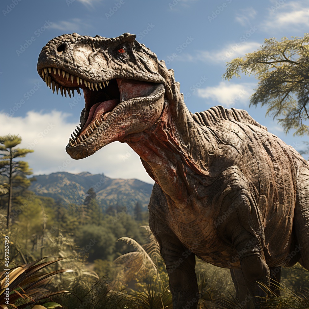 Gigantosaurus megalonyx. Illustration of a huge dinosaur. Herbivorous lizard. Concept: extinct ...