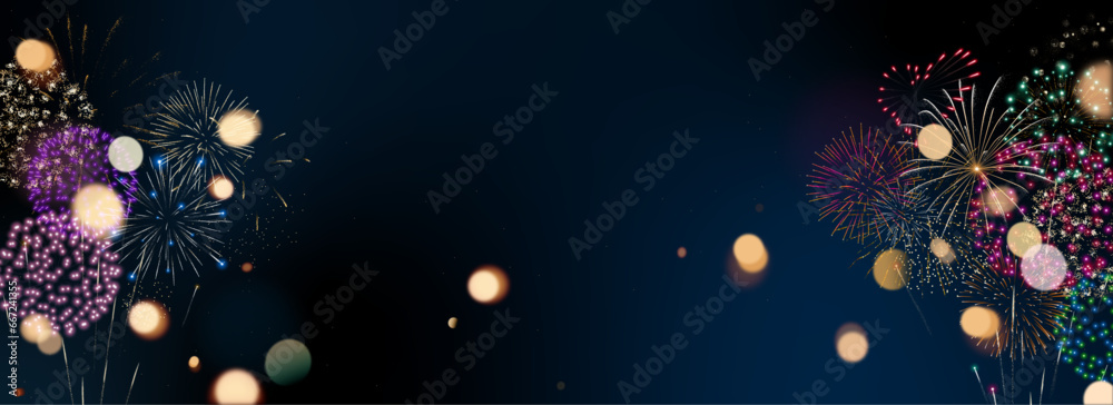 Fireworks banner. New Year background with colorful fireworks Stock ...