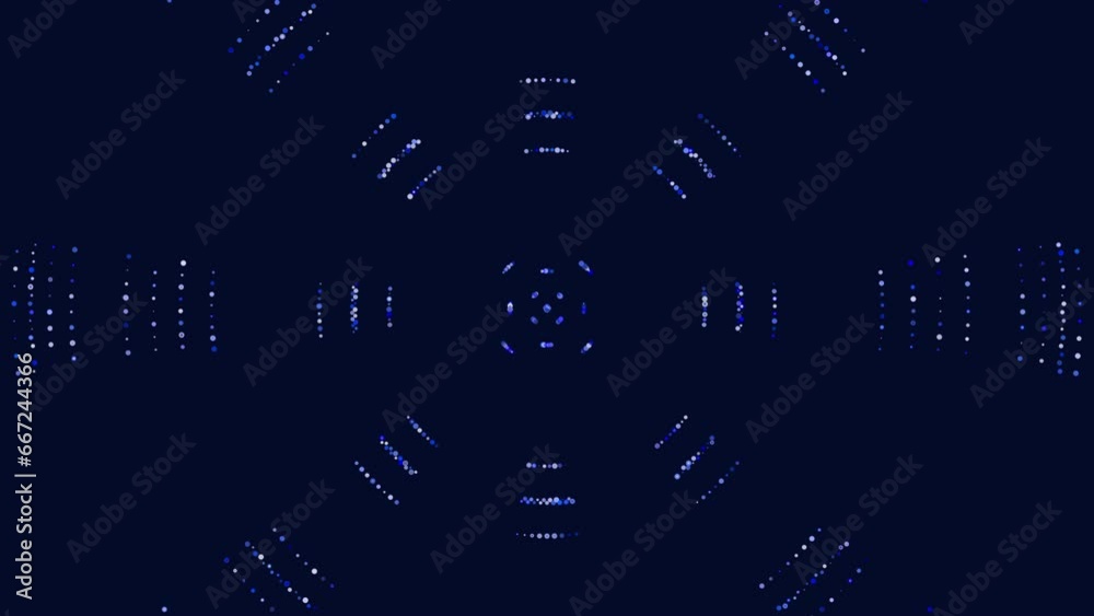 A visually striking circular pattern composed of blue dots on a black ...