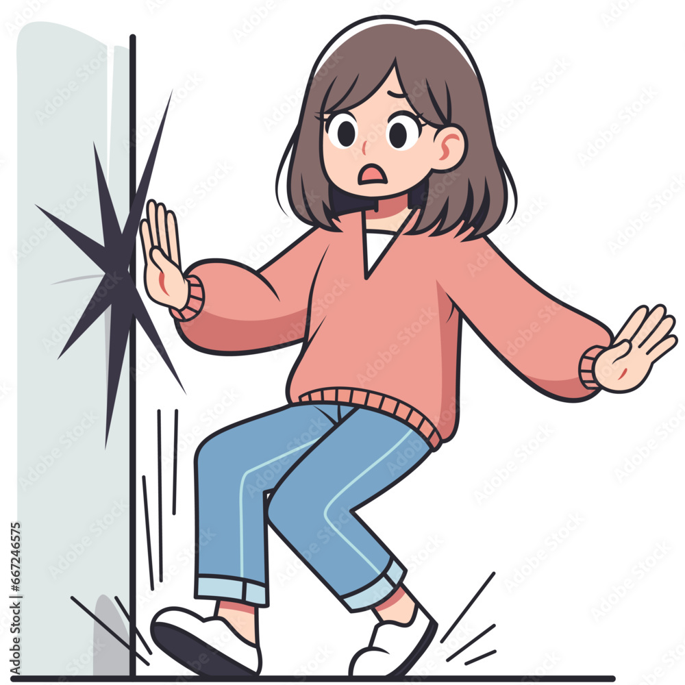 Woman accidentally bumping into a wall, cartoon style vector ...