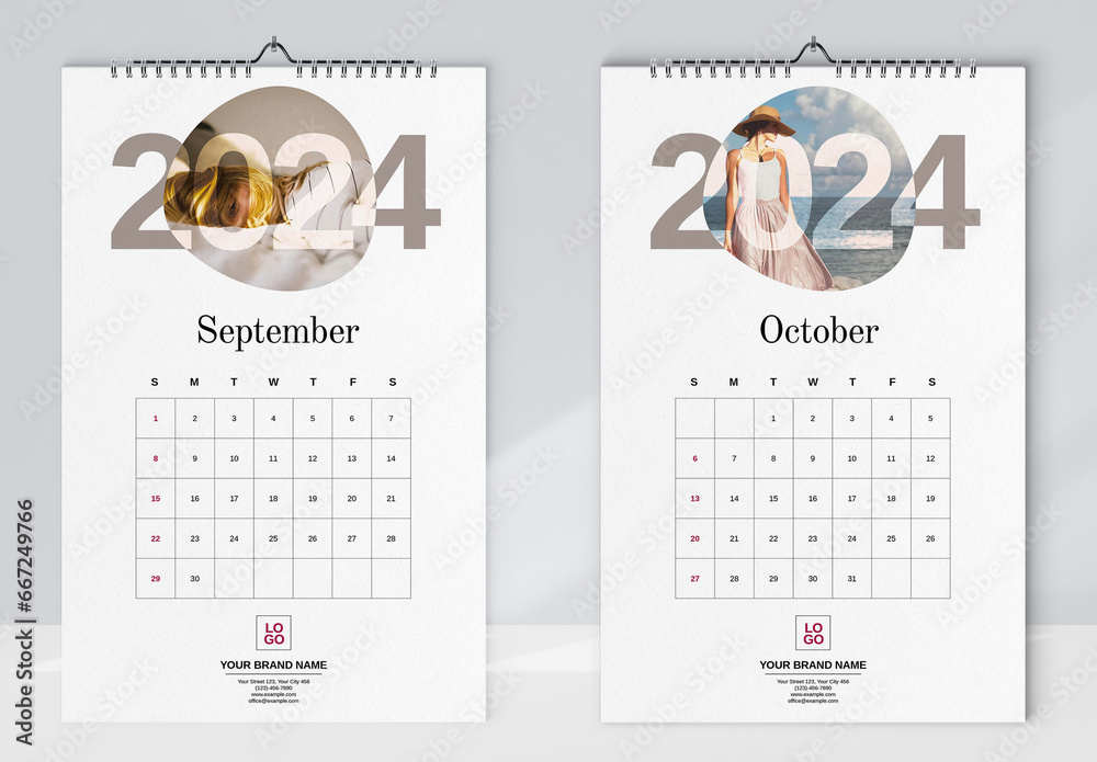 Boho Style Wall Calendar 2024 Layout Stock Template | Adobe Stock