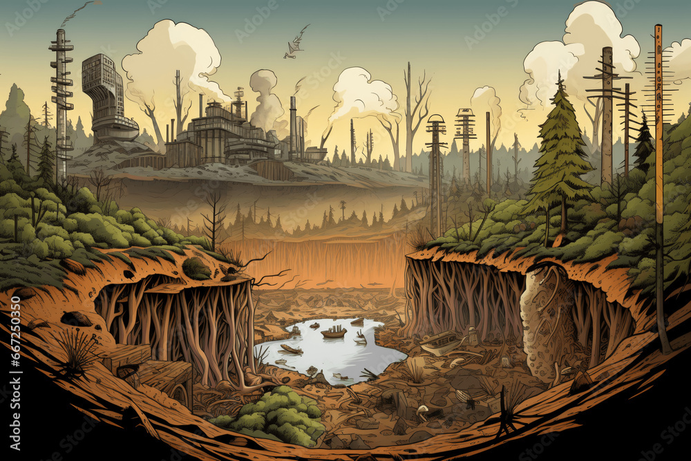 Deforestation: Destruction of habitat. Perspective of humanity's impact ...