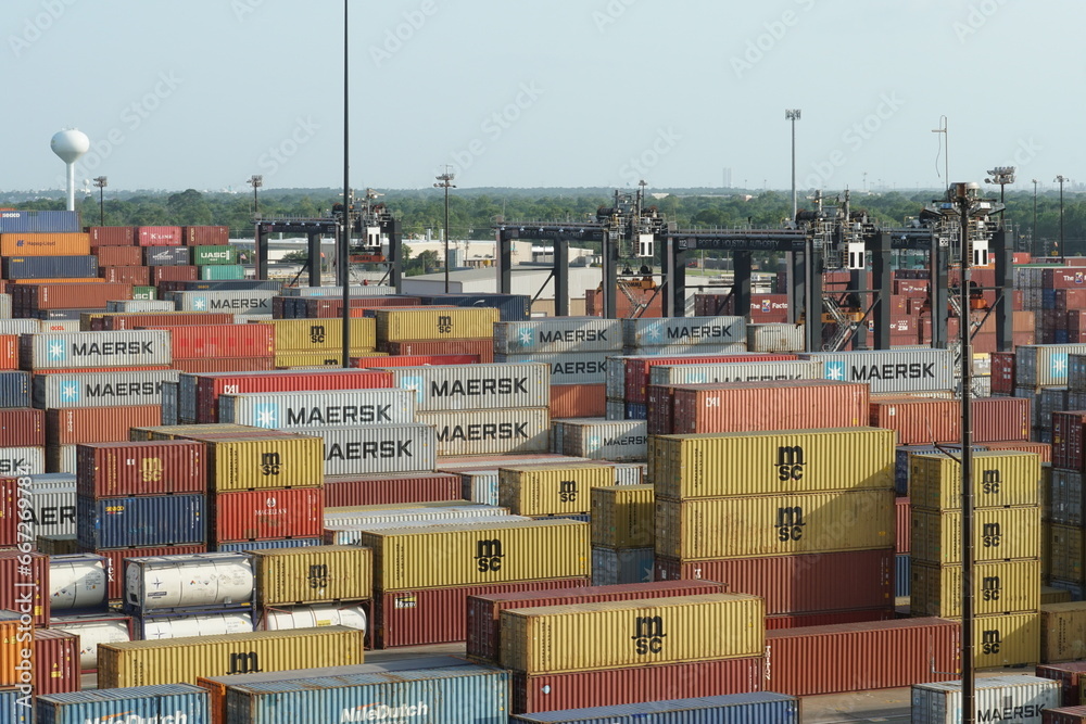 Houston, USA - 06 16 2023: Stowed colorful containers from various ...