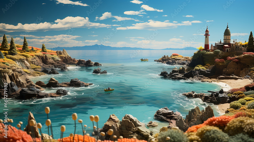 Polymer clay coastal scene: A polymer clay diorama depicting a coastal ...