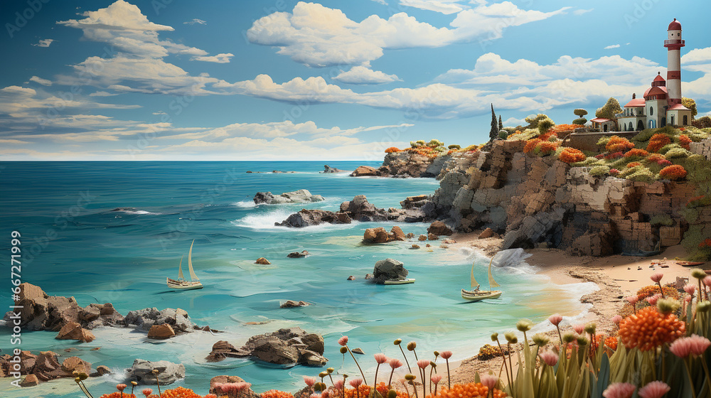 Polymer clay coastal scene: A polymer clay diorama depicting a coastal ...