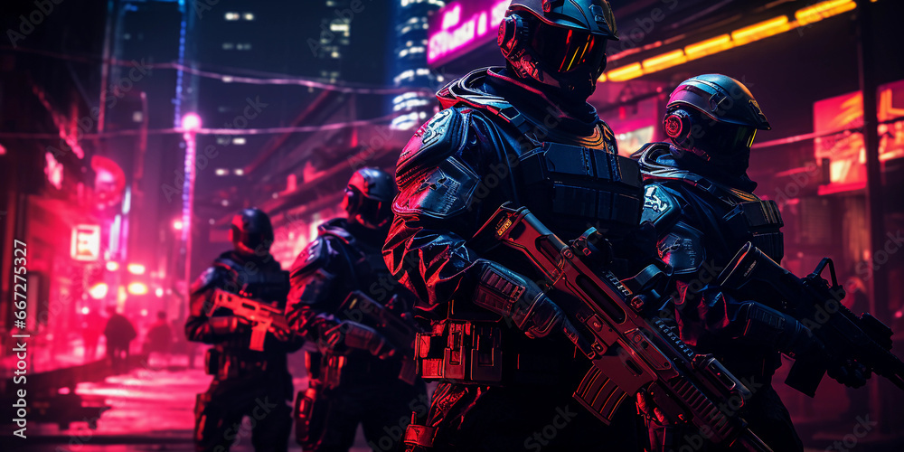 Futuristic conflict, abstract pixelated soldiers with laser guns, 8 ...