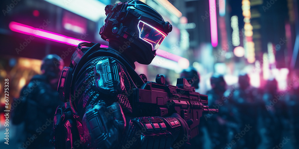 Futuristic conflict, abstract pixelated soldiers with laser guns, 8 ...