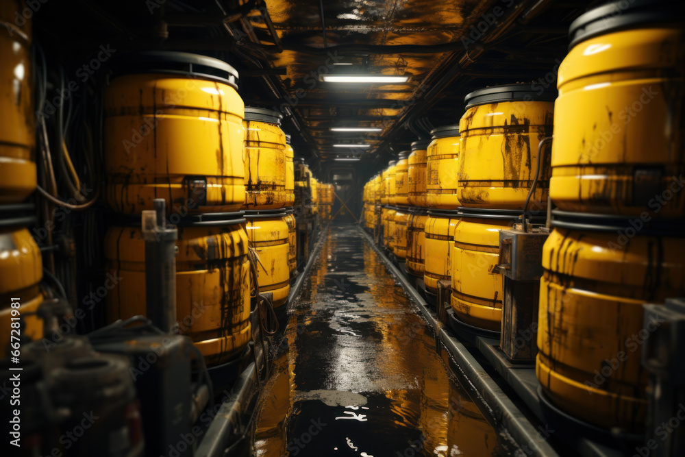 A photograph of a spent nuclear fuel storage facility, focusing on the ...