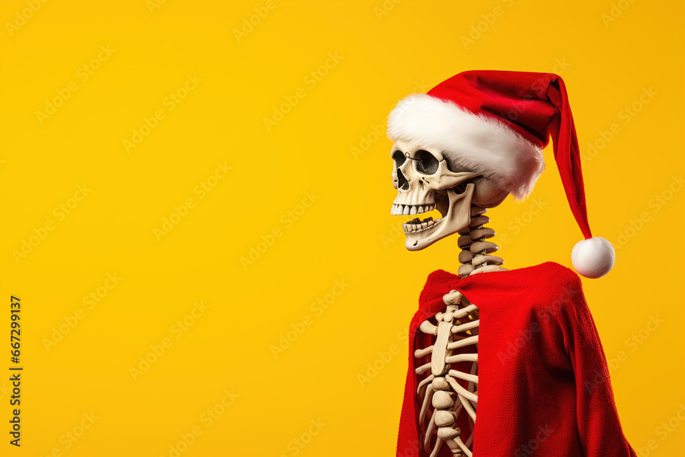 Skull with open mount wearing red Christmas hat and rsmiling ...