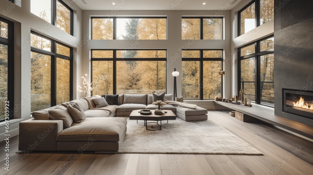 Interior in luxury home. Beautiful living room interior in new luxury ...