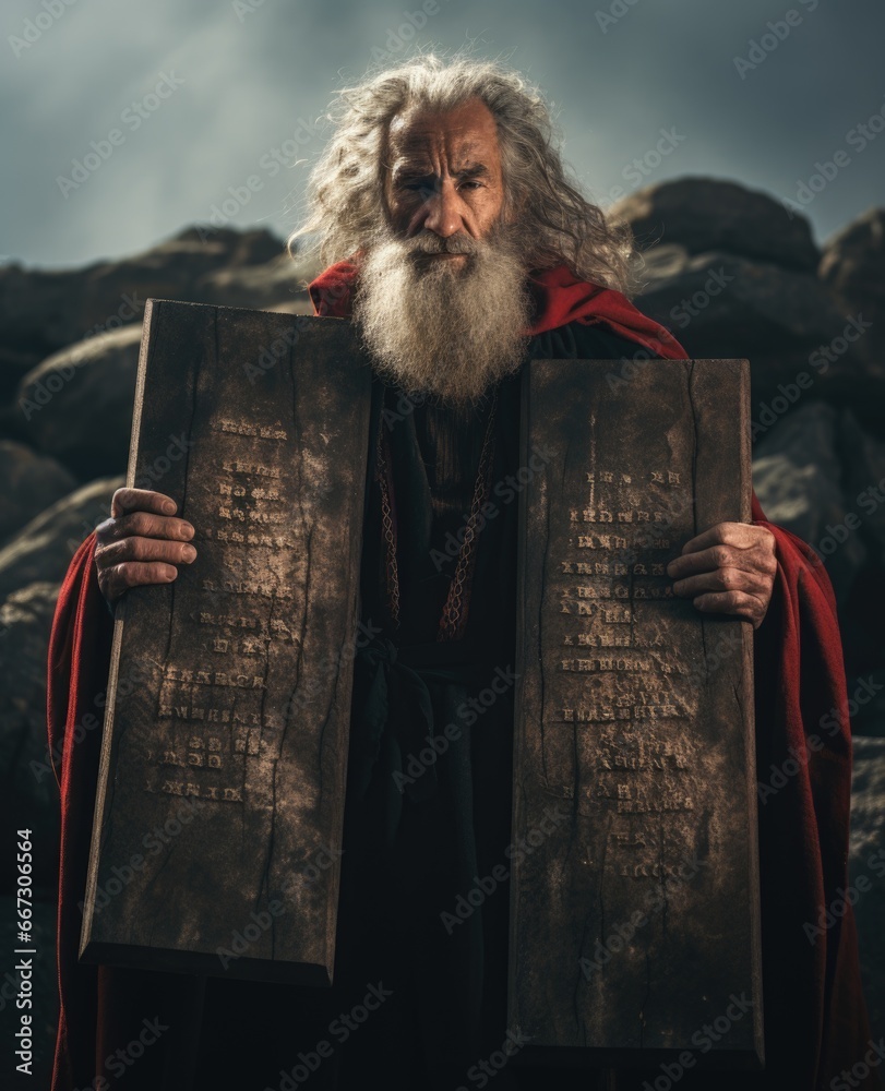 Moses and Ten Commandments. precepts, ten basic laws, , according to ...