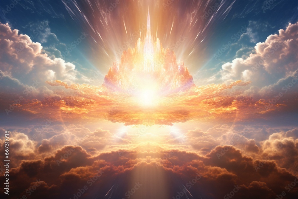 Abstract visualization of divine light within the sky with clouds ...