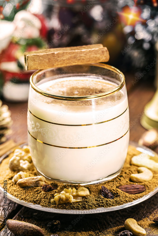 winter drink made with eggs, liqueur and cinnamon, called eggnog ...