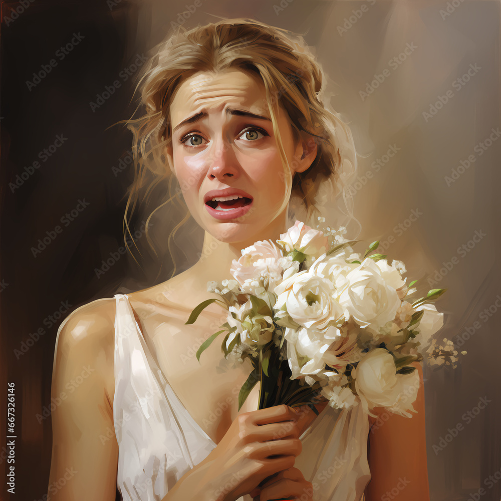 Crying sad bride with bouquet of flowers - Crying bride - An ugly ...