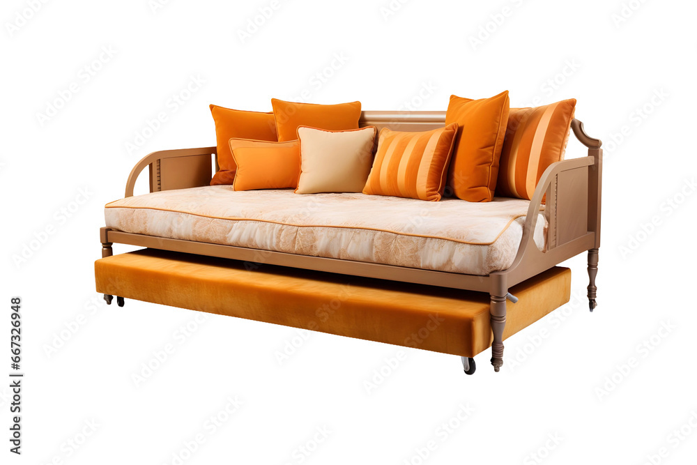 Daybed with trundle (PNG) isolated on a transparent and white ...