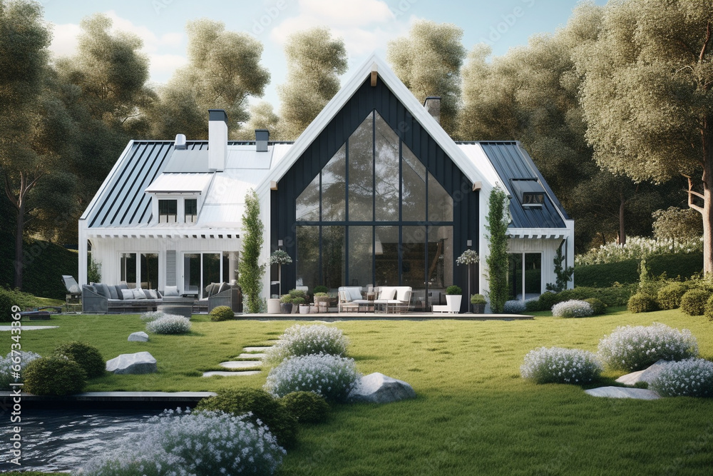 New modern house. new construction. Creative structure. Future ...