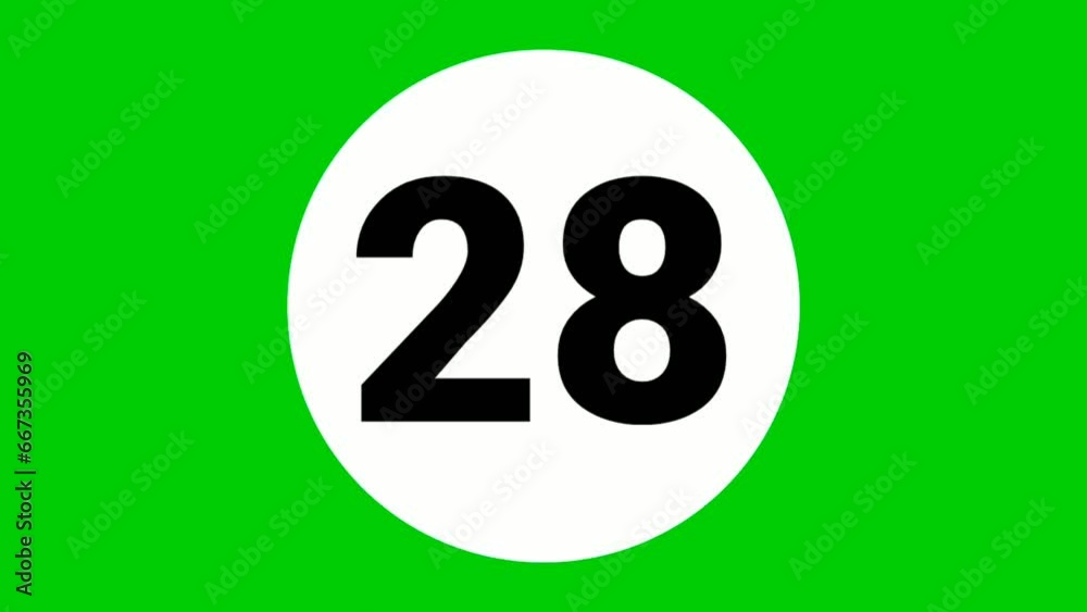 Number 28 twenty eight cartoon animation on white sphere green screen ...